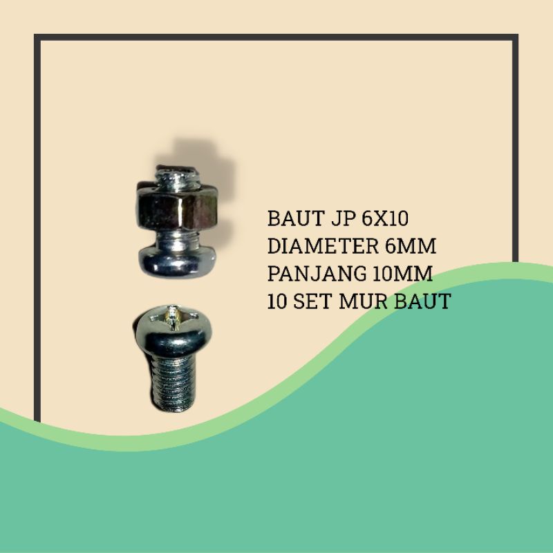Jual SET MUR BAUT JP 6X10 MM 10 SET GALVANIS 6 X 10 MM | Shopee Indonesia
