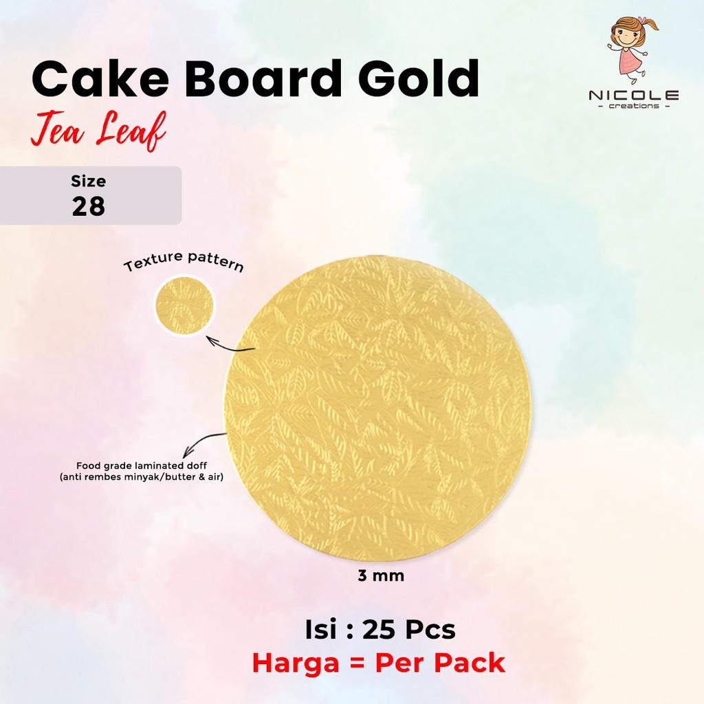 Jual Cake Board/Tatakan Kue/Alas Kue Gold Round 3 mm uk 28 cm By Nicole ...