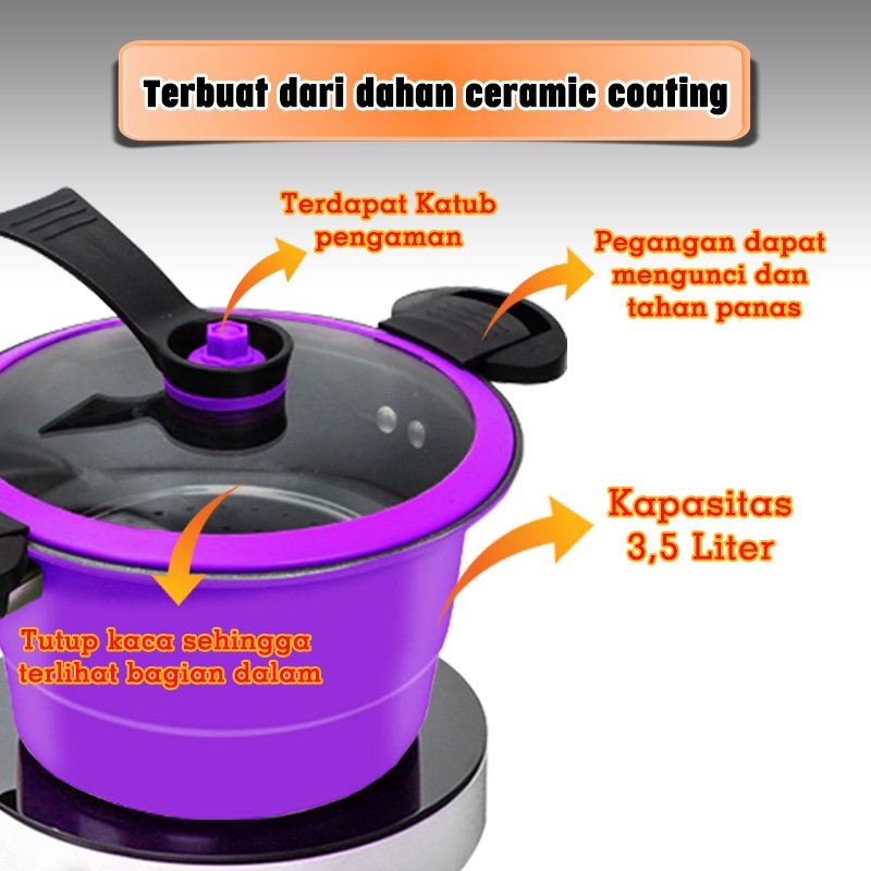 Jual (MS) Panci Presto Kukus 3.5Liter Pressure Cooker Panci MultiFungsi | Shopee Indonesia