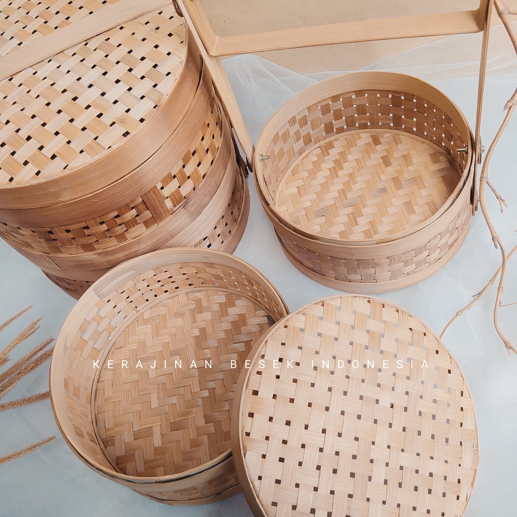 Jual Bambu RANTANG DIMSUM BULAT BAMBU 2 SUSUN diameter 20cm// Tempat ...