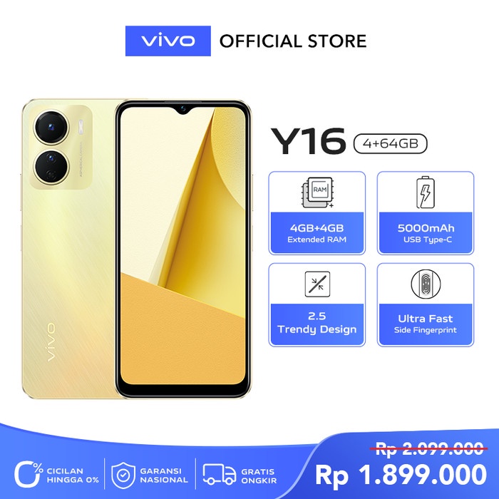 Jual VIVO Y16 (4/64) 5000mAh USB Type-C Ultra Fast Side Fingerprint | Shopee Indonesia