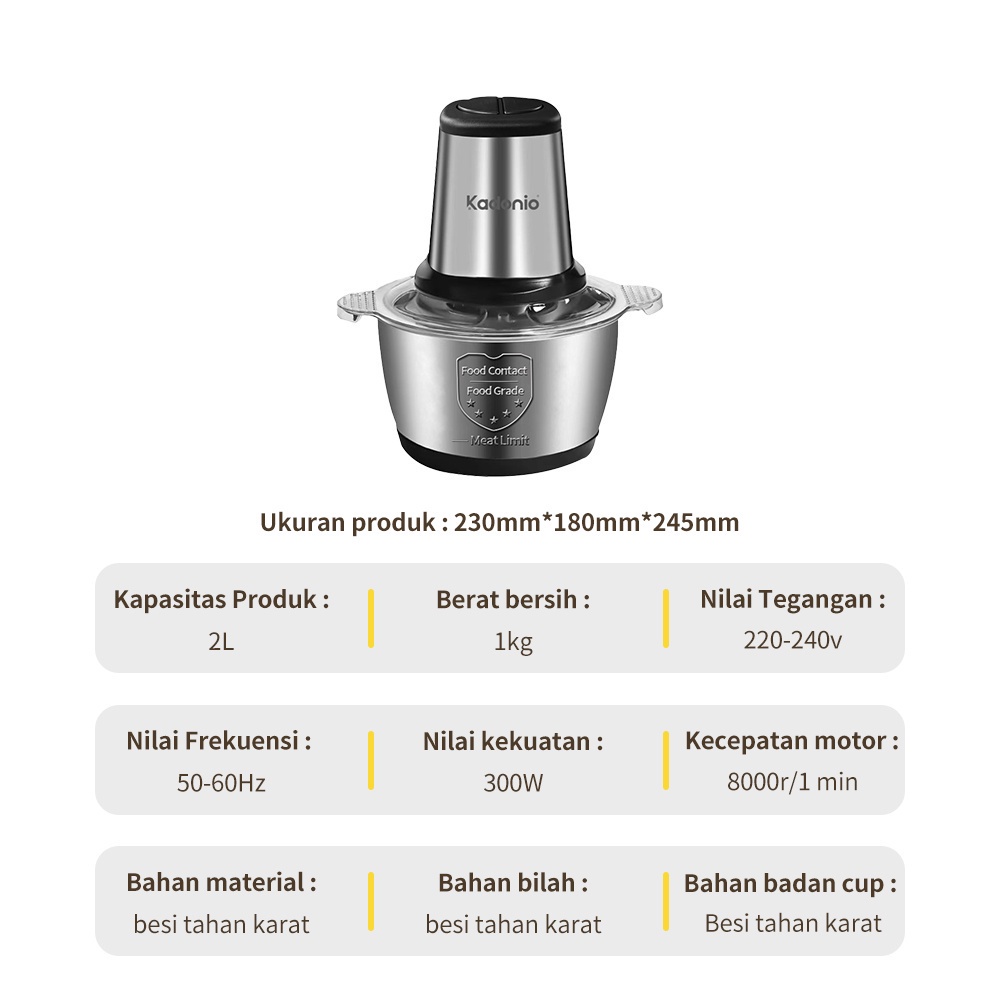 Jual KADONIO Blender Daging Chopper Stainless 2L Penggiling Daging Multifungsi Meat Grinder KL ...