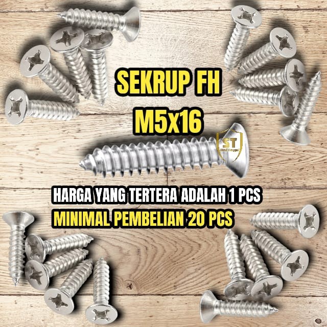 Jual SEKRUP M5X16 STAINLESS SS 201 - SEKRUP FH TAPPING SCREW | Shopee ...
