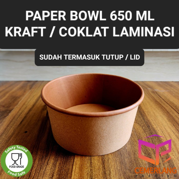 Jual Paper Bowl 650ml Paperbowl 650 ml Kraft Coklat Mangkok Kertas Laminasi 25pcs | Shopee Indonesia