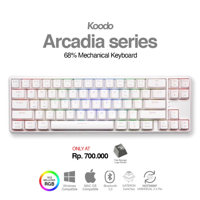 Jual KOODO Arcadia 68% Layout Mechanical Keyboard Gateron| White Case ...
