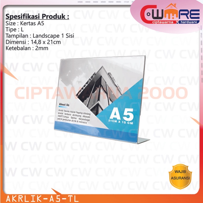 Jual Akrilik A5 Acrylic Papan Iklan Menu Usaha Kantor Landscape tipe L ...