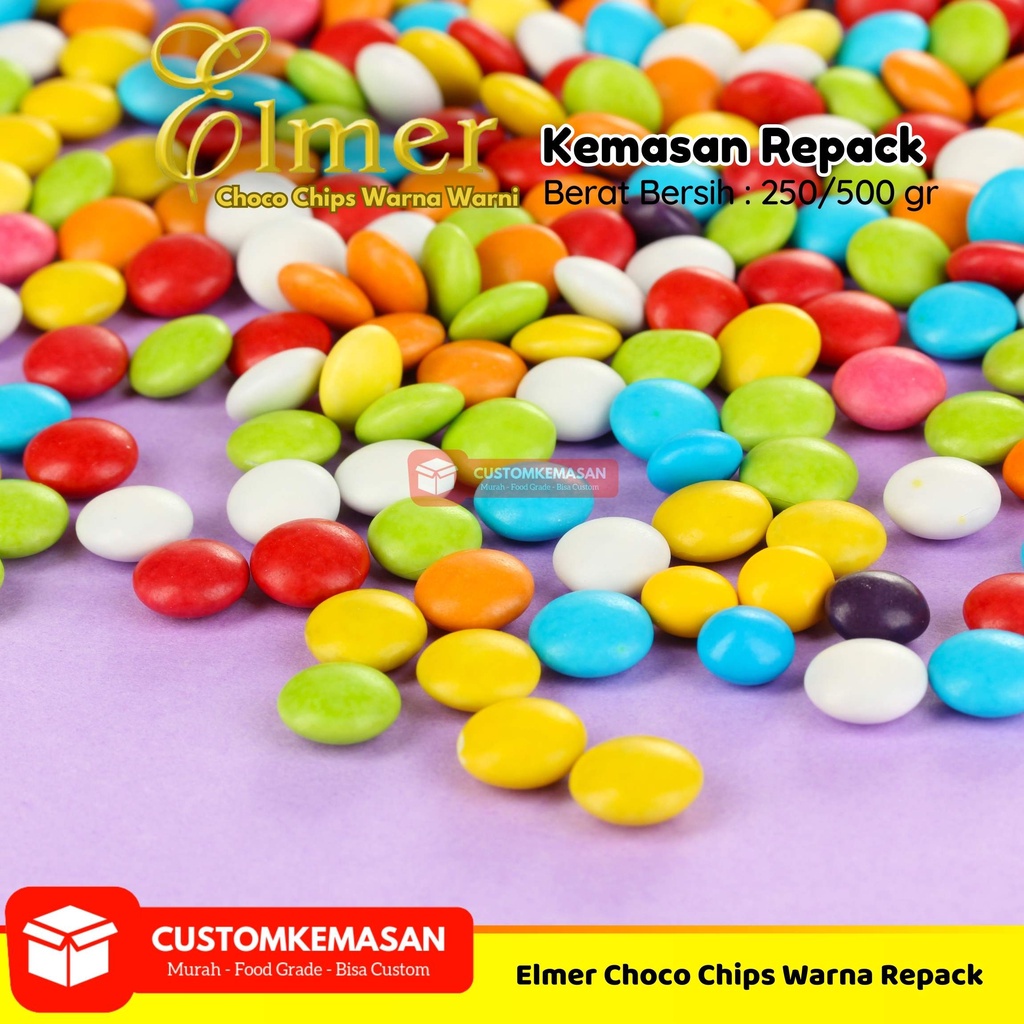 Jual Choco Chips Elmer Warna Warni / Choco Chip Repack Warna Warni ...