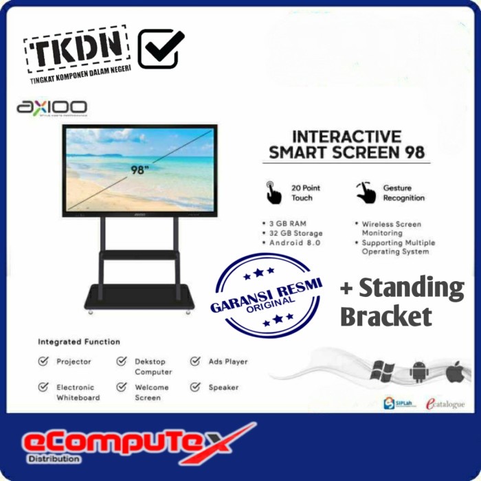 Jual MONITOR LED AXIOO INTERACTIVE SMART SCREEN 98"INCH SMART BOARD GEN 2 + STANDING BRACKET ...