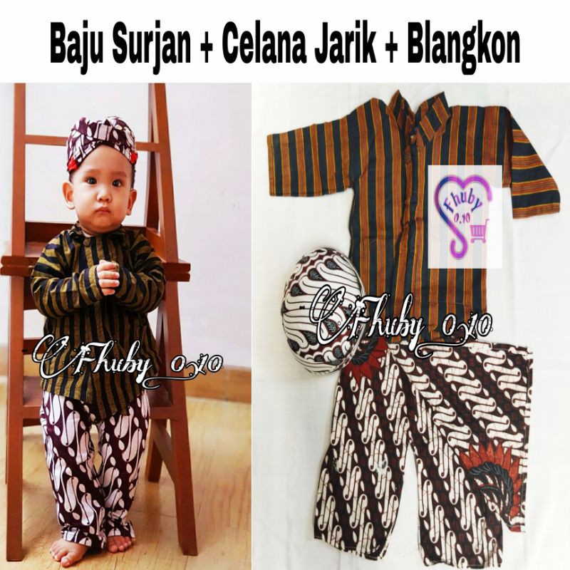 Jual Lurik Setelan Surjan Lurik Anak - Baju+Celana Jarik Putih+Blangkon - Baju Adat Anak ...