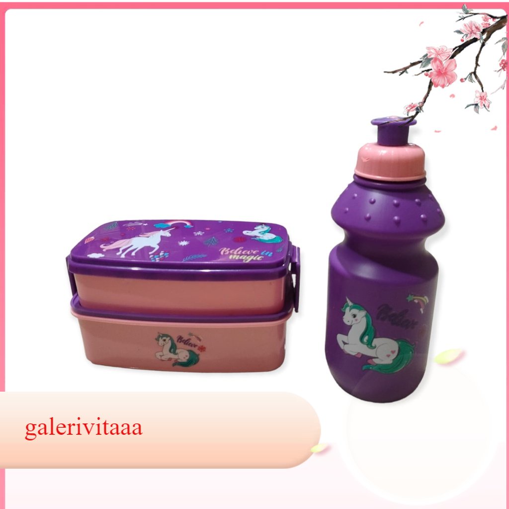 Jual Kotak Set Tempat Makan Lunch Box 2 In1 / Tas Bekal Anak Bonus Botol Minum | Shopee Indonesia