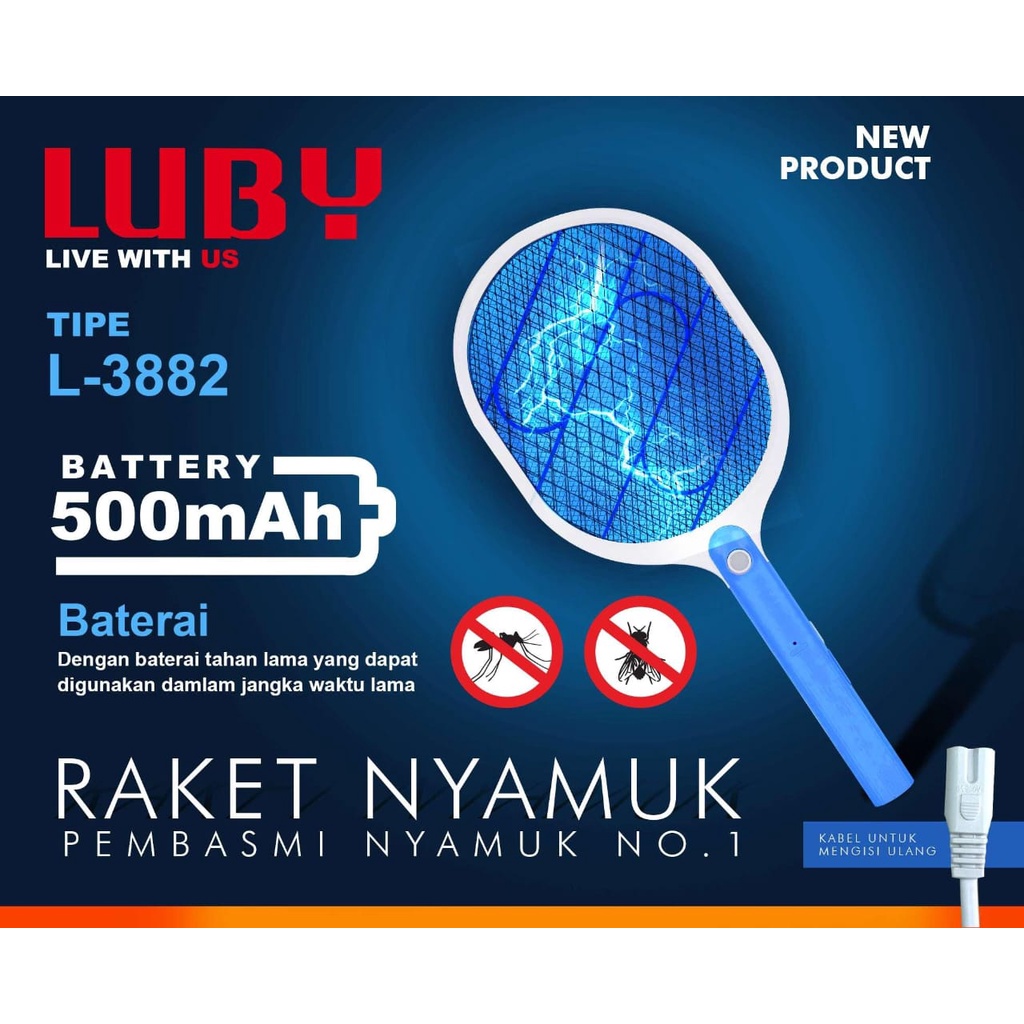 Jual Raket Nyamuk Listrik + Senter LED Luby L-3882 Charge Multi Fungsi ...
