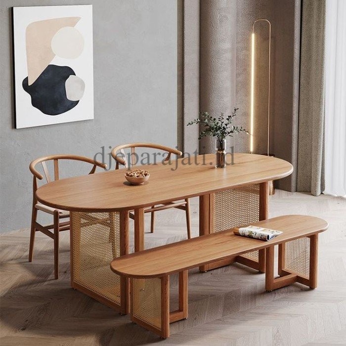 Jual SET MEJA MAKAN OVAL KAYU JATI TPK 2 KURSI DAN 1 BANGKU | Shopee ...