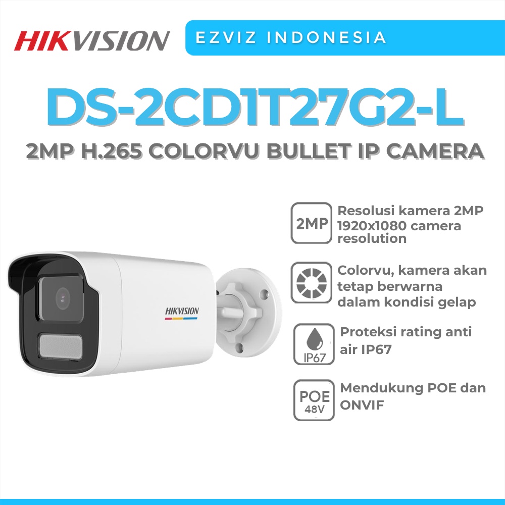 Jual HIKVISION DS-2CD1T27G2-L 2MP COLORVU LED 50M IP CAMERA POE OUTDOOR | Shopee Indonesia