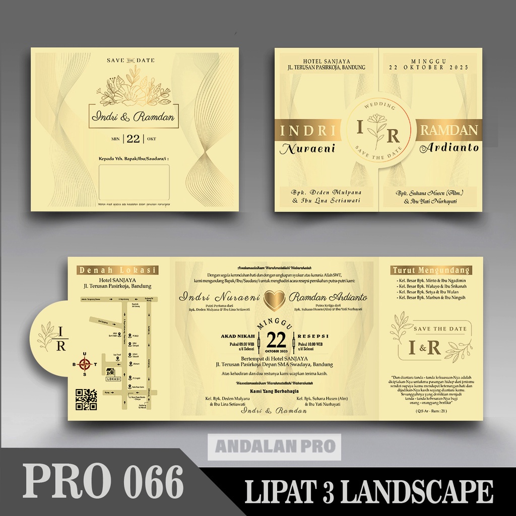 Jual 50 Desain Undangan Lipat 3 Landscape Bahan Jasmine LIGHT CREAM ...