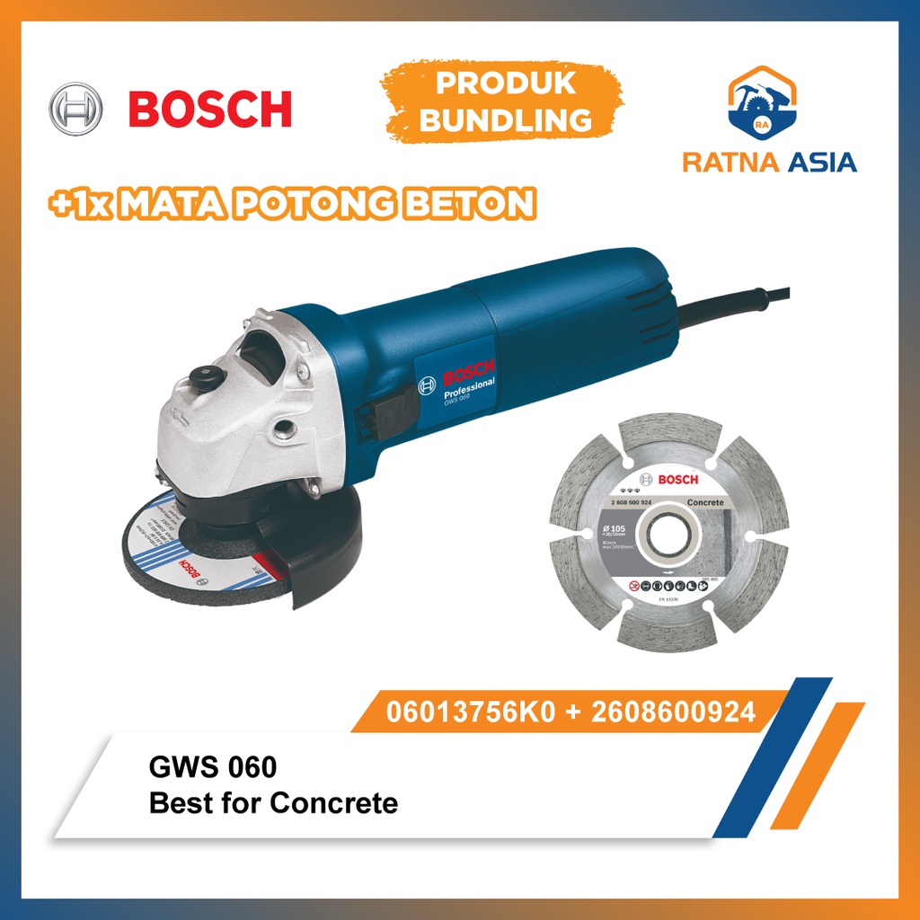 Jual Mesin Gerinda 4" Bosch GWS 060 Slide Switch + Mata Potong Beton ...