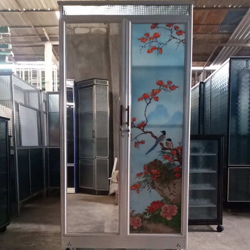Jual LEMARI KACA PRINTING PINTU 2 RANGKA PUTIH ALMARI PAKAIAN ALMINI ...