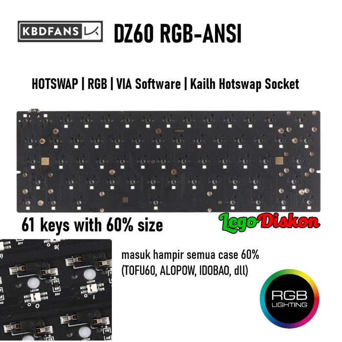 Jual DZ60 RGB ANSI V2 HOT SWAP MECHANICAL KEYBOARD PCB - CUSTOM ...