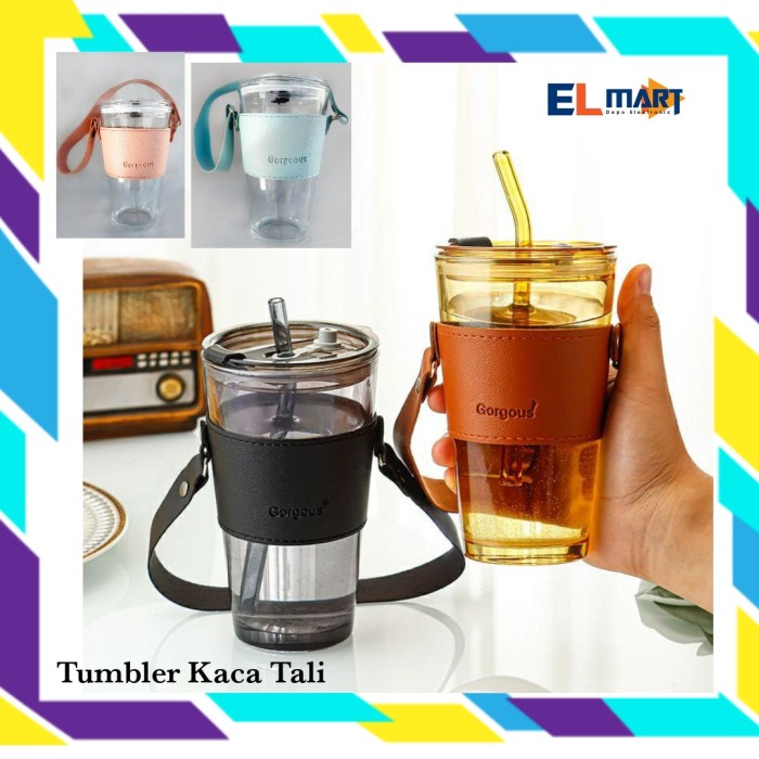 Jual Gelas Tumbler Kaca Sedotan Dan Tutup Bertali 450ml With Strap CK8 | Shopee Indonesia