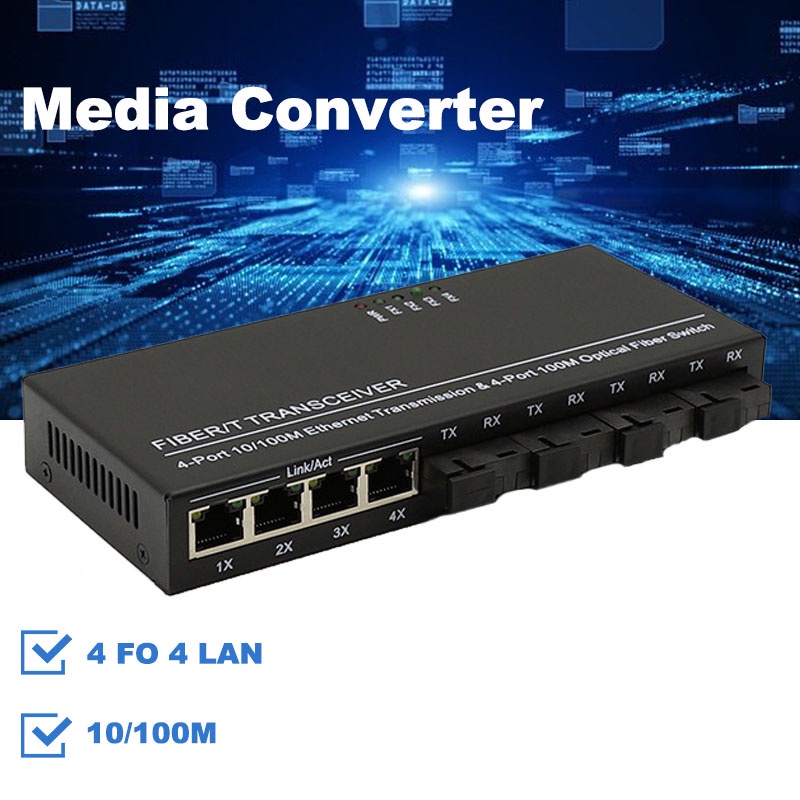 Jual Media Converter 4 Port FO 4 Port LAN Switch Fiber Optic Konverter Fiber Optik 4 FO 4 LAN ...