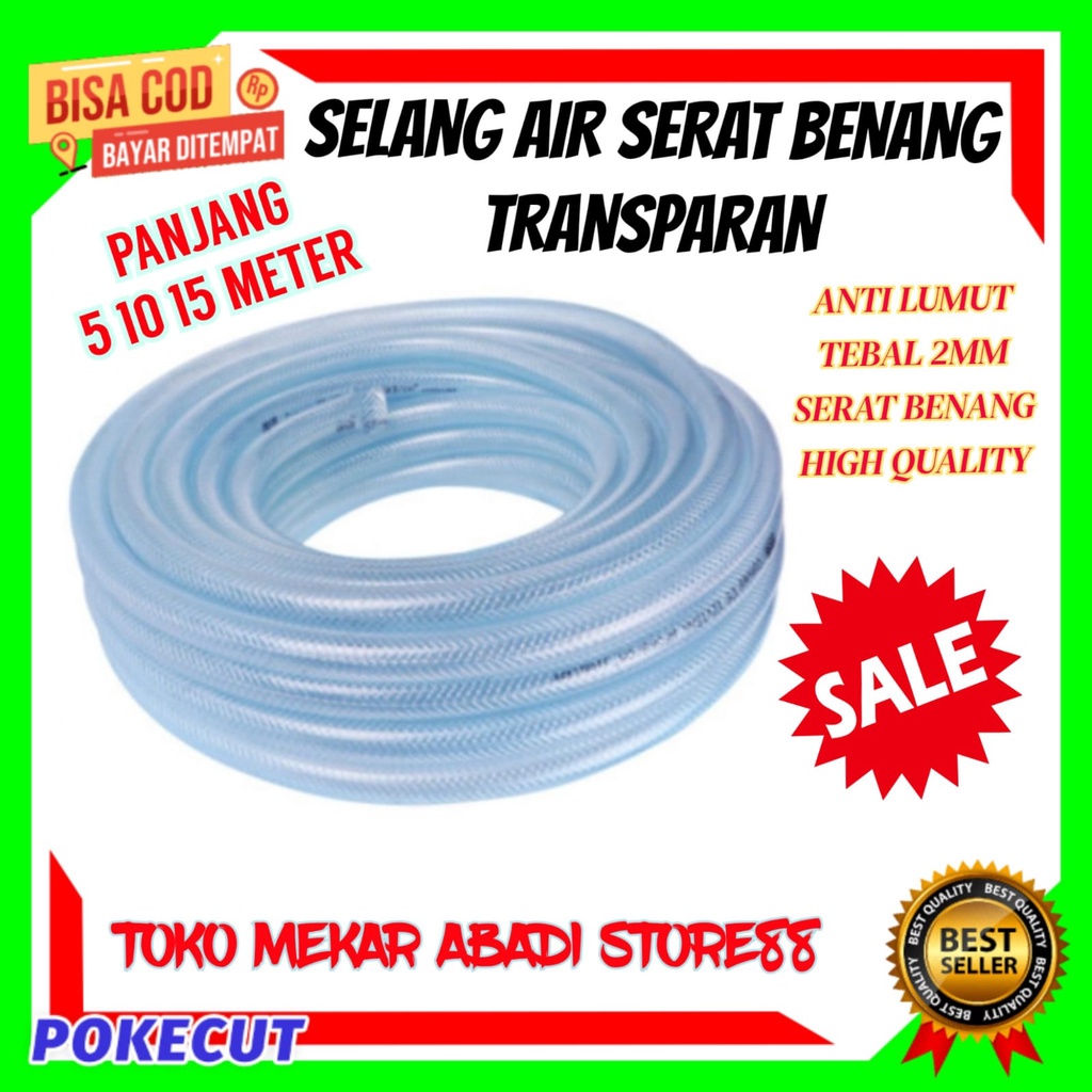 Jual SELANG AIR SERAT BENANG TRANSPARAN BENING PANJANG 5 METER 10 METER 15 METER UKURAN SELANG 5 ...