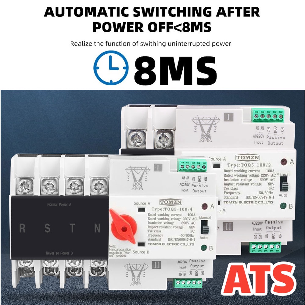 Jual 2P 4P 63A 100A ATS Din Rail Saklar Listrik MCB Otomatis Automatic Transfer Switch Tanpa ...