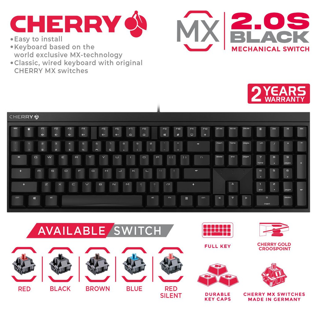 Jual Cherry MX Mechanical Gaming Keyboard Black MX 2.0S NBL | Shopee ...