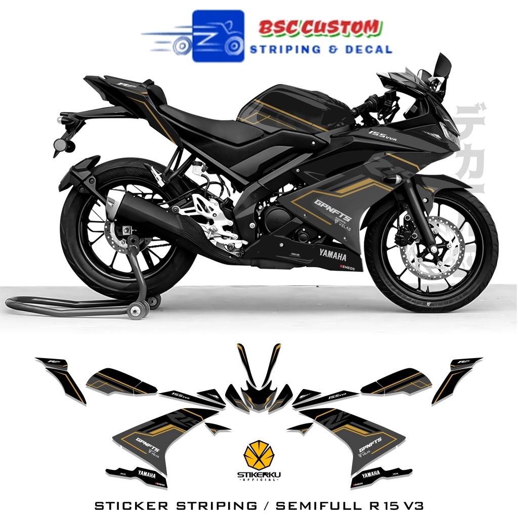 Jual STRIPING R15 V3 SEMIFULL / R15 V4 MOTIF 18 SIMPLE DASAR HITAM ...