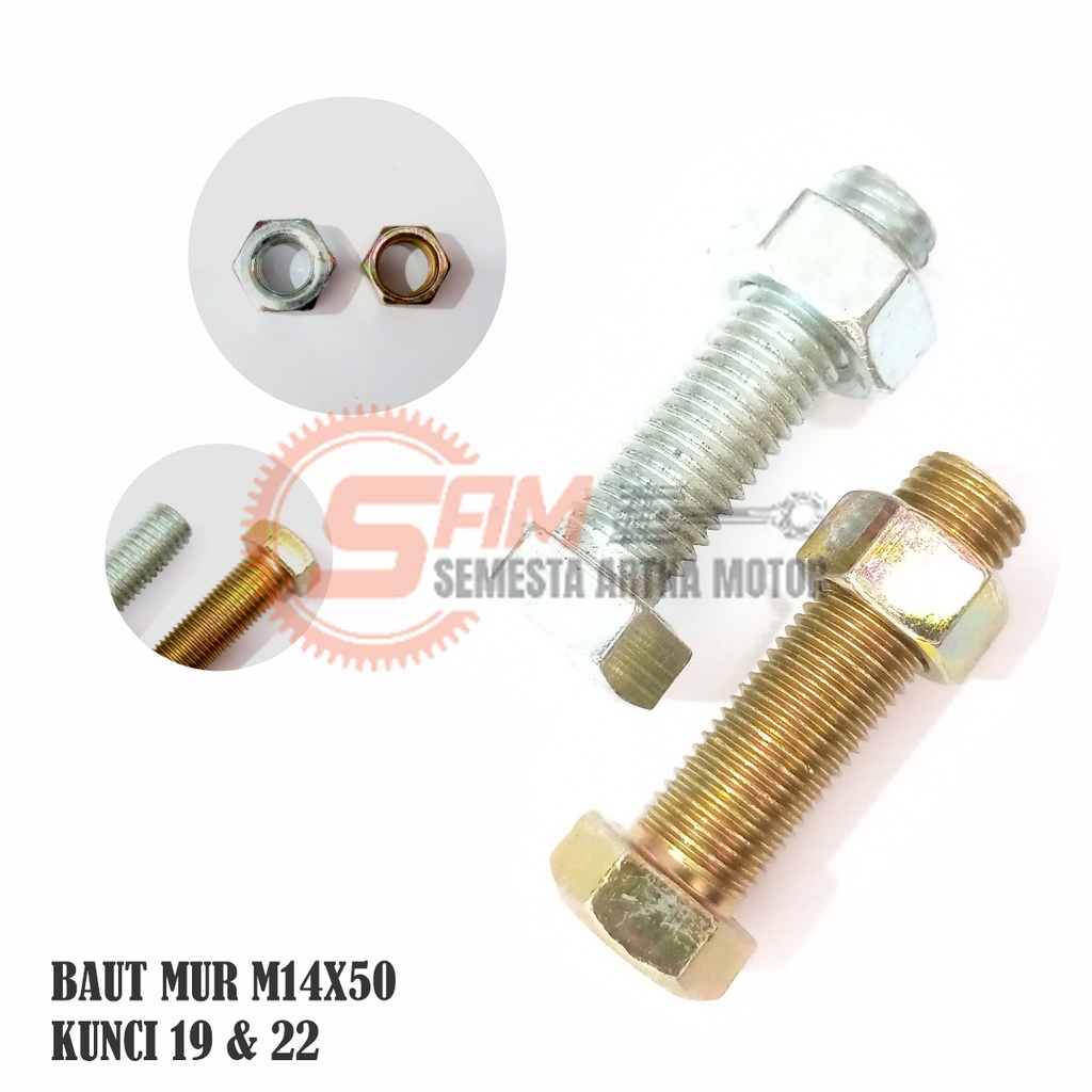 Jual Baut Mur M14 x 50 Kunci 22 19 Hex Bolt Nut Panjang 5cm Putih ...