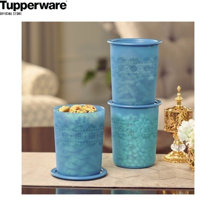 Jual TUPPERWARE TOPLES PLASTIK WADAH SMALL MOSAIC CANISTER 1.2L BIRU ...