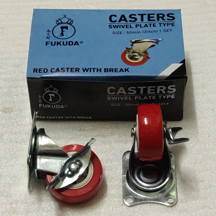 Jual Roda Casters Nylon Merah + Rem FUKUDA 50 mm | Shopee Indonesia