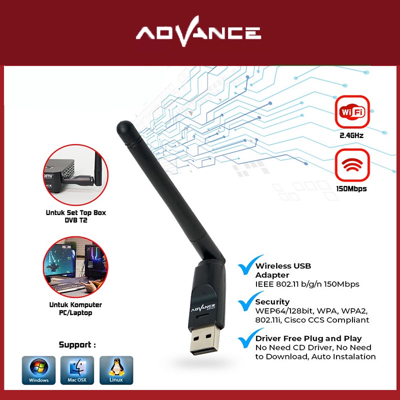 Jual 【Bisa dikirim hari ini】Advance USB Dongle Wifi Wireless Adapter Receiver WF-01 150Mbps ...
