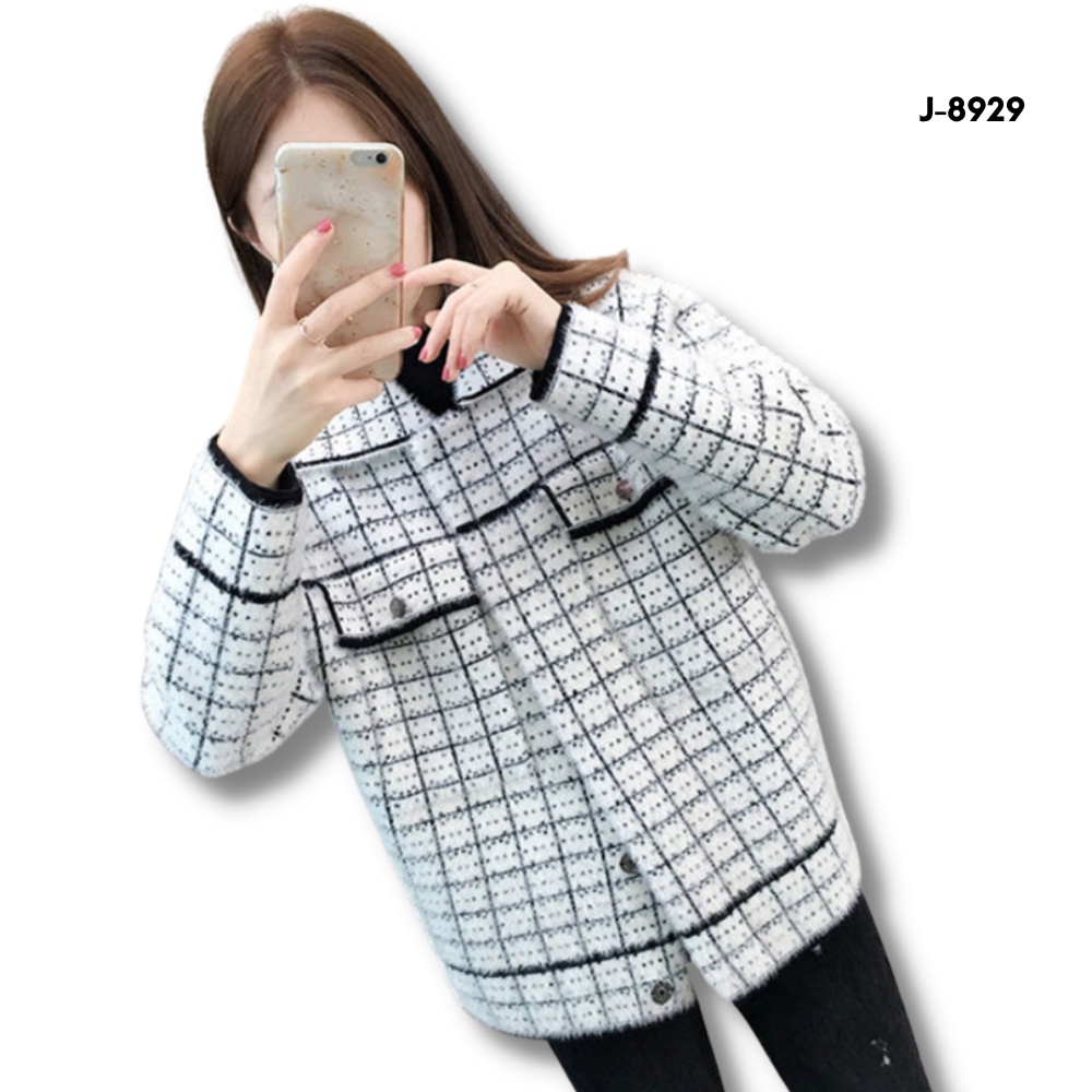Jual IMPORT Kardigan Wanita Korea Premium Berkerah Rajut (J-8929) | Shopee Indonesia