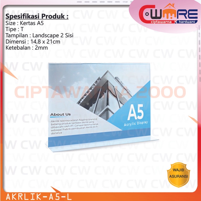 Jual Akrilik A5 Acrylic Papan Iklan MenuUsaha Kantor Landscape 2 Sisi ...