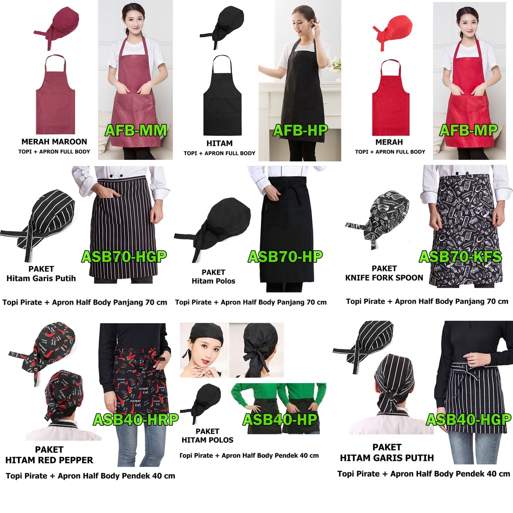 Jual PAKET 1 SET Topi Pirate dan Apron Celemek Chef Koki Dapur Seragam ...