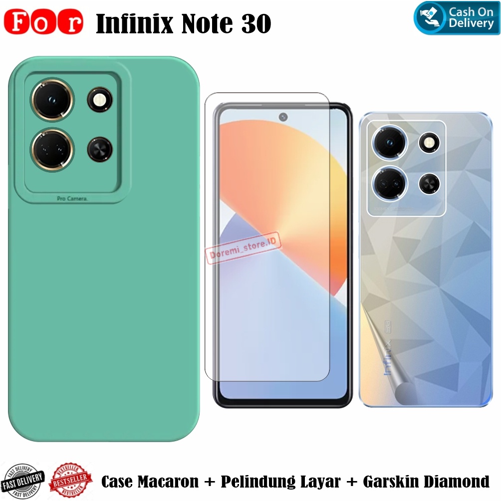 Jual Paket 3in1 Softcase Infinix Note 30 Casing Macaron Pelindung Layar dan Garskin Diamond ...