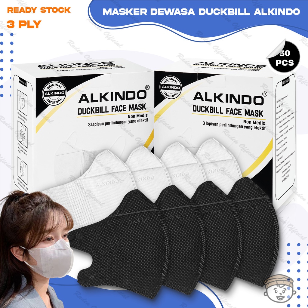Jual Masker Duckbil ALKINDO 3Ply Embos Isi 50Pcs Warna Hitam Black ...