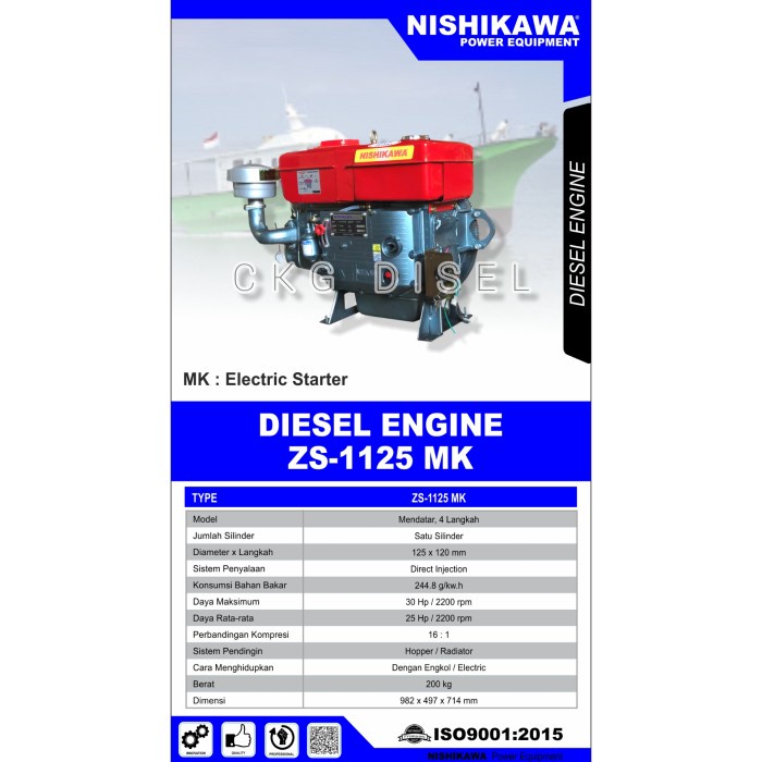 Jual Mesin Penggerak Solar / Diesel Nishikawa ZS-1125 / 25 HP Stater | Shopee Indonesia