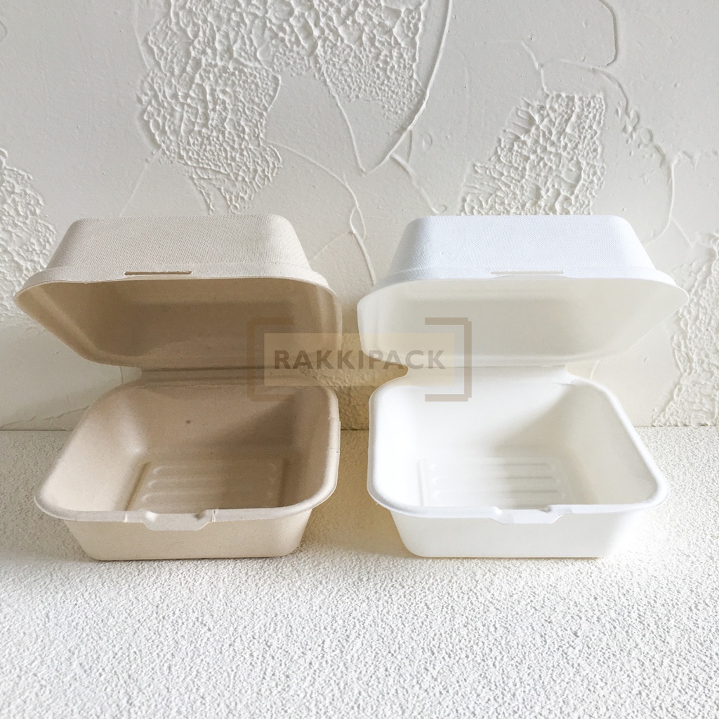 Jual 5pcs - Bagasse bento box burger lunch box | Shopee Indonesia