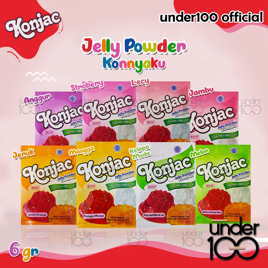 Jual Under100 Konjac Jelly Powder 6 gr Rasa Stroberi | Mangga | Kelapa Muda | Jambu | Jeruk ...