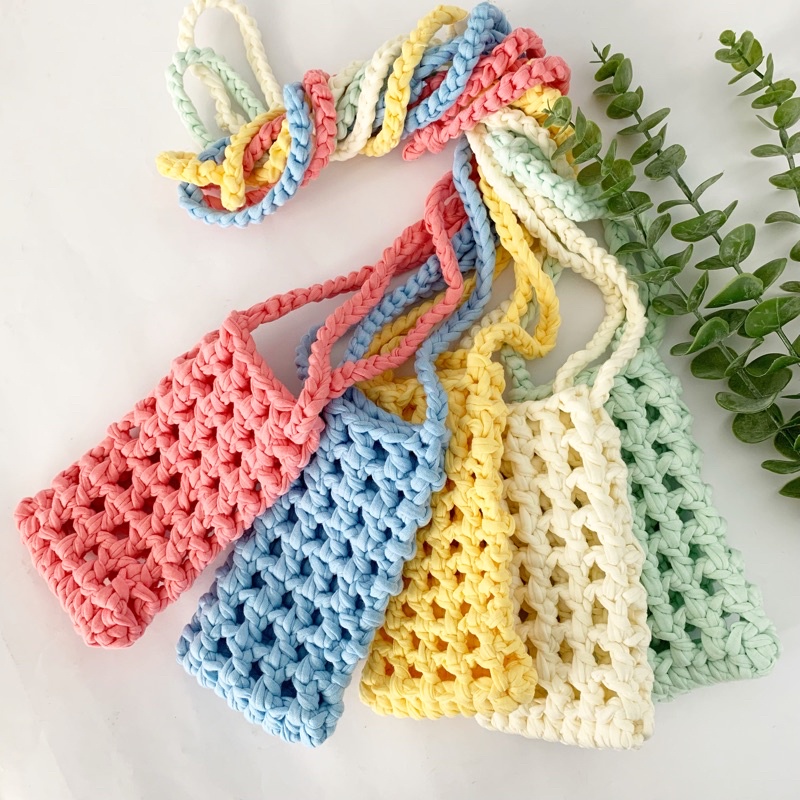 Jual Decent Crochet Net Phone Sling Bag Handmade Adjustable Strap HP ...