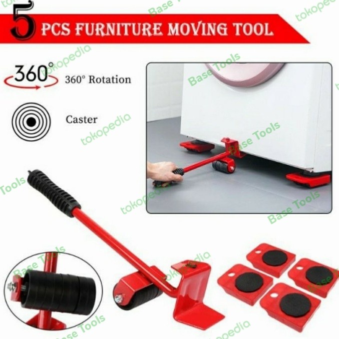Jual *COD* Heavy Furniture Roller Move Tools Set (1 Pengungkit + 4 Roda ...