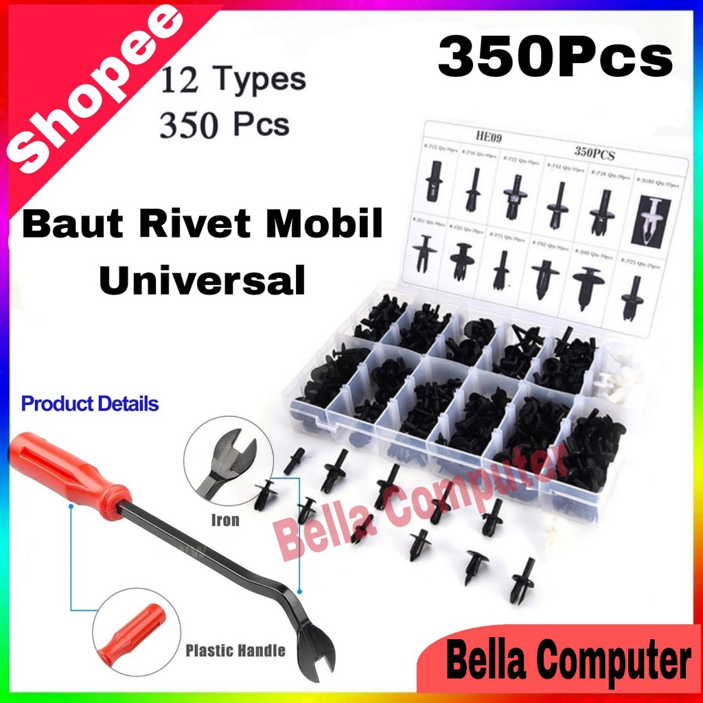 Jual 350pcs Baut Rivet Mobil Universal Car Push Pin Fasteners 350PCS ...