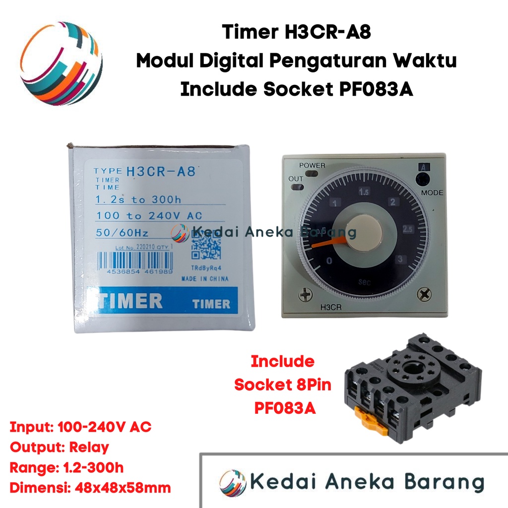 Jual Timer H3CR-A8 H3CR A8 220V AC 220VAC 1.2s 300h + Base Socket Soket ...