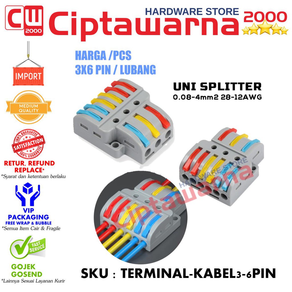 Jual Terminal Konektor Cabang Kabel 3-6 Pin 0.08-4mm2 28-12AWG Uni ...
