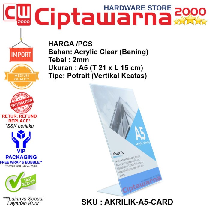 Jual Tempat Brosur Tent Holder Tent Card Akrilik Display Ukuran A5 ...
