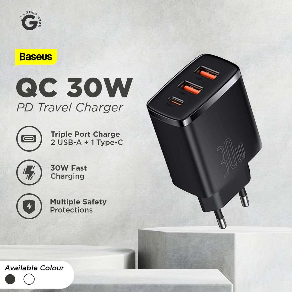 Jual Baseus Kepala Charger Fast Charger Type-C Dual USB Port PD 30W ...
