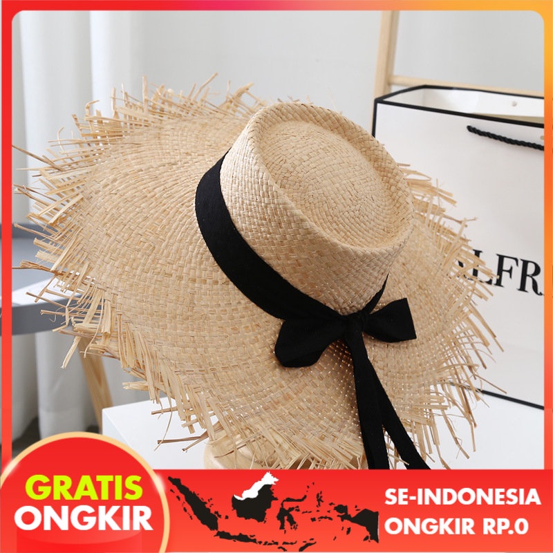 Jual Topi Rafia Pinggiran Besar Topi Matahari Streamer Atas ...
