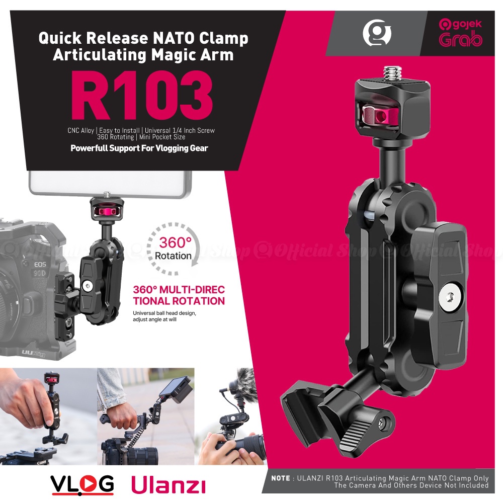Jual ULANZI R103 Metal Clamp with 360 Rotate Ball Head & Magic Arm NATO ...