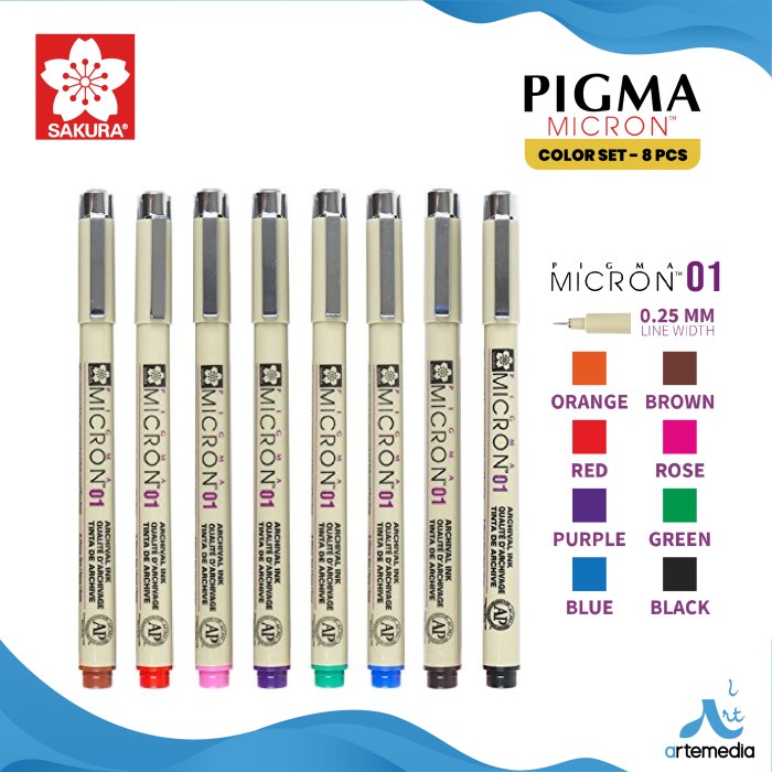 Jual Drawing Pen Sakura Pigma Micron Set 8 Color Pigment Ink Pulpen ...