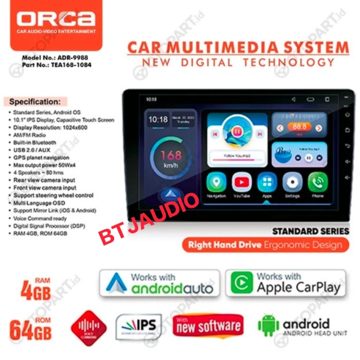 Jual HEAD UNIT TAPE MOBIL ANDROID ORCA STANDAR SERIES ADR-9988 LAYAR 9 ...